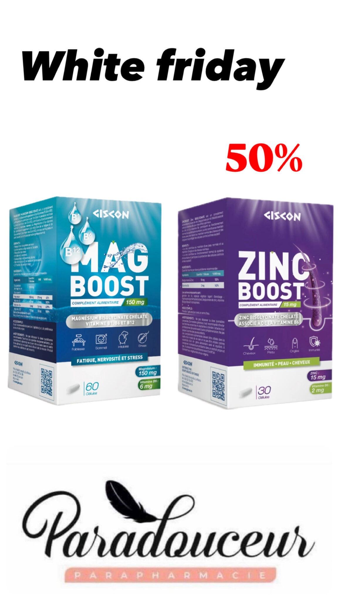 MagBoost Magnésium Bisglycinate 60 gélules + Zinc Boost Bisglycinate 30 ...